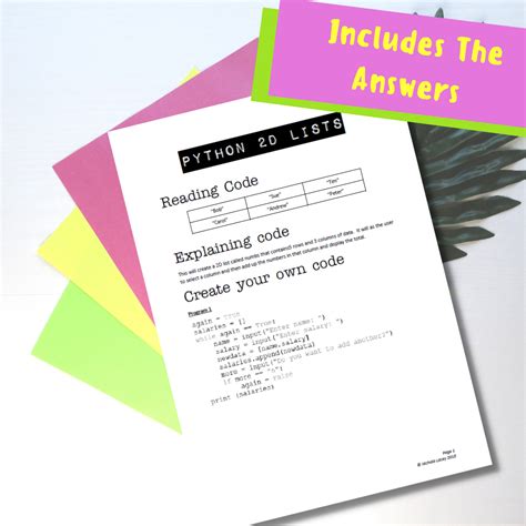 python 2d lists programming challenges teaching resources