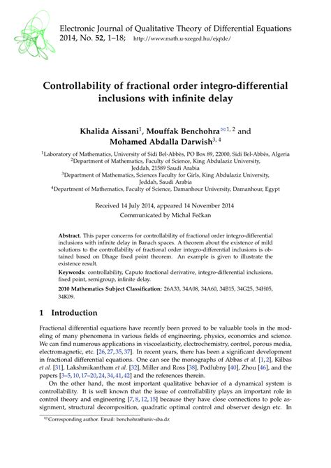 Pdf Controllability Of Fractional Order Integro Differential