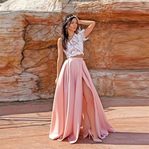 Sweet Pink Long Skirts Women Satin Split Long Skirt With Pockets Jupe