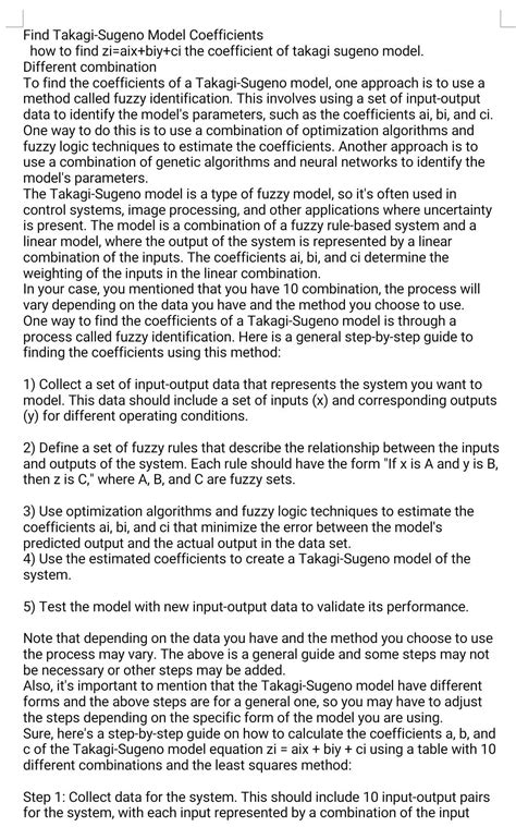Solved Find Takagi Sugeno Model Coefficients How To Find