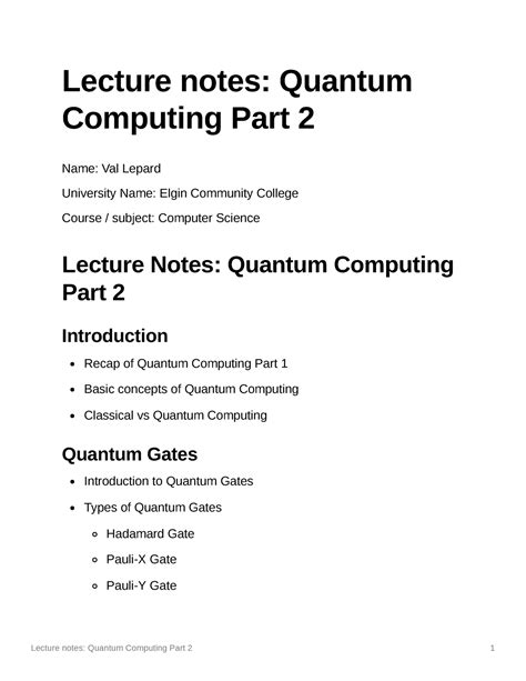 Lecture Notes Quantum Computing Part 2 Lecture Notes Quantum