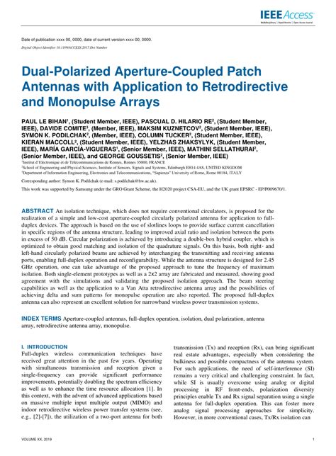Pdf Dual Polarized Aperture Coupled Patch Antennas With Application To Retrodirective And