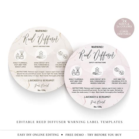 Editable Reed Diffuser Warning Label Template 3 Sizes Diy Room