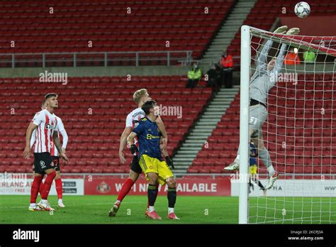 Jacob Carney Of Sunderland Saves During The Efl Trophy Match Between Sunderland And Manchester