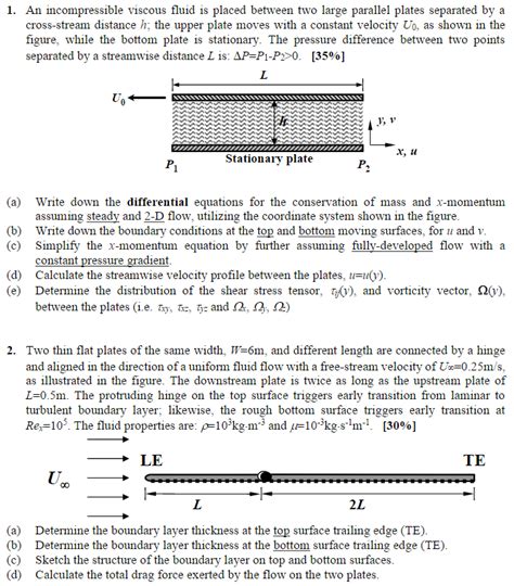 Solved 1 An Incompressible Viscous Fluid Is Placed Between