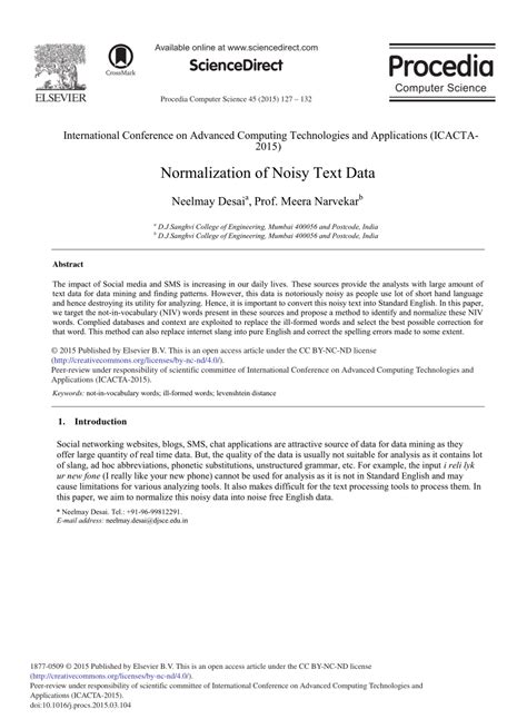 Pdf Normalization Of Noisy Text Data