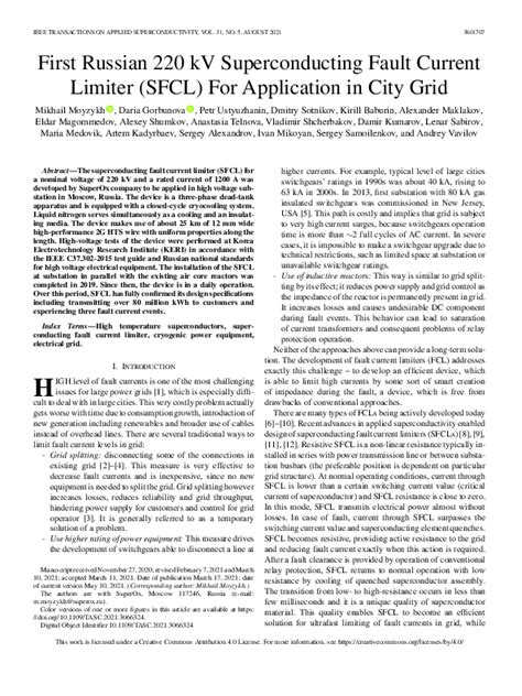 Pdf First Russian 220 Kv Superconducting Fault Current Limiter Sfcl For Application In City