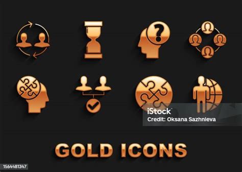 프로젝트 팀 기지 지구본과 사람들 퍼즐 조각 인간 머리 퍼즐 전략 물음표 자원 및 오래된 모래 시계 흐르는 모래 아이콘을 설정하십시오 벡터 개념에 대한 스톡 벡터 아트 및