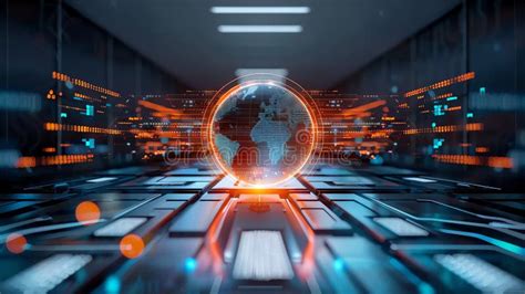 Futuristic Digital Landscape Featuring A Glowing Globe And Vibrant Data Streams Symbolizing