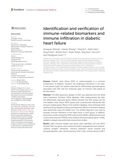 Pdf Identification And Verification Of Immune Related Biomarkers And Immune Infiltration In