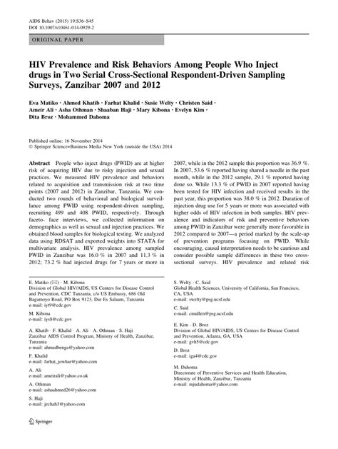 Pdf Hiv Prevalence And Risk Behaviors Among People Who Inject Drugs In Two Serial Cross