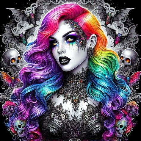 Colourful Goth Woman Digital Art Girl Canvas Crafts Dark Art