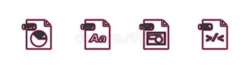 Set Line Ppt File Document Bmp Otf And Xsl Icon Vector Stock Vector