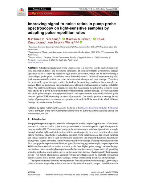 Pdf Improving Signal To Noise Ratios In Pump Probe Spectroscopy On Light Sensitive Samples By