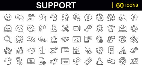 고객 서비스 및 지원 선 스타일의 웹 아이콘 집합입니다 웹 및 모바일 앱에 대한 지원 및 도움말 아이콘 온라인 지원 이메일 고객 서비스 연락처 도움말 헬프 데스크 피드백