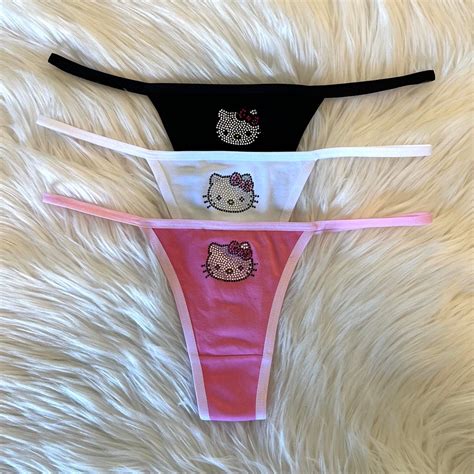 Hello Kitty Rhinestone G String Thong 3 Pack Hello Kitty Thong G String Cotton Thongs Hello