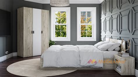 Спален комплект Кайро дъб крафт сив с бяло гладко 160 200 ️ ТОП Цена — МебелМаг