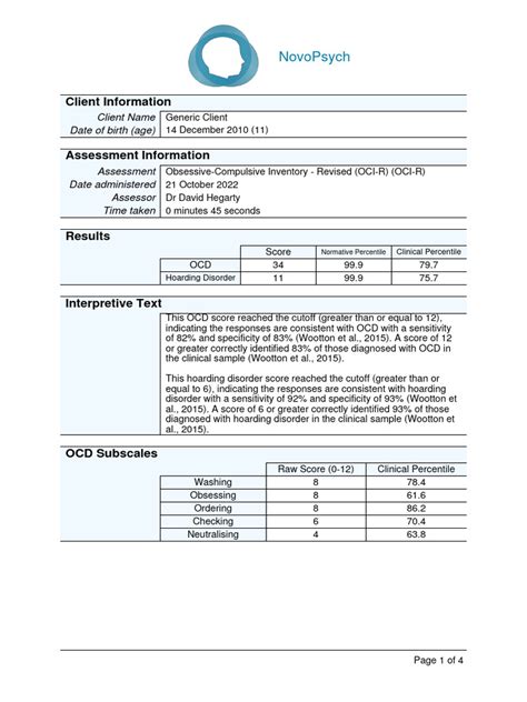 Oci R Ocd Assessment Hoarding Disorder Scoring Pdf Obsessive Compulsive Disorder Emotions