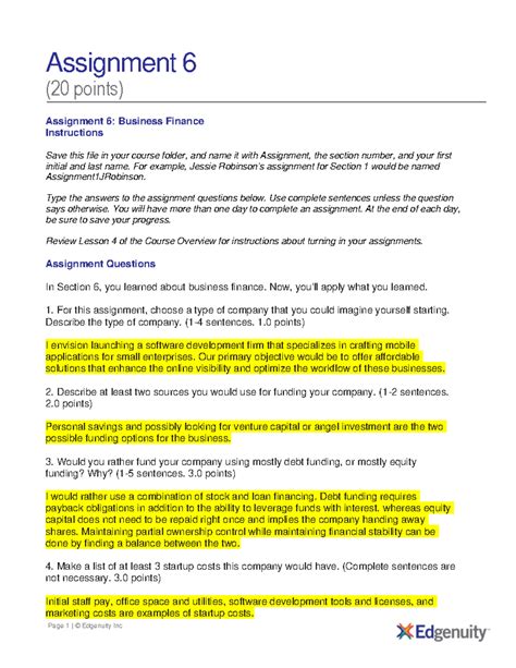 Assignment 6 El5732 Terrence Jackson Page 1 © Edgenuity Inc