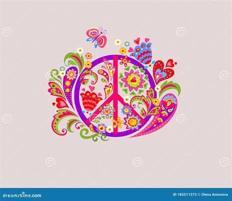 Groovy T Shirt Fashion Print With Peace Hippie Symbol And Abstract