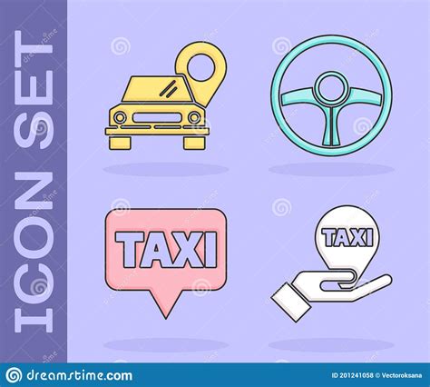 Set Hand On Map Pointer With Taxi Map Pointer With Taxi Map Pointer With Taxi And Steering