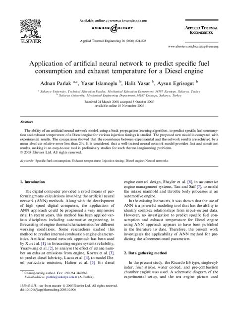 Pdf Application Of Artificial Neural Network To Predict Specific Fuel Consumption And Exhaust