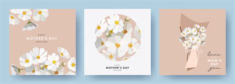 어머니의 날 파스텔 색상과 트렌디 한 타이포그래피 배너 포스터 표지 소셜 미디어로 손으로 그린 봄 꽃으로 현대 미술 스타일로 설정된 인사말 카드 어버이날에 대한 스톡 벡터