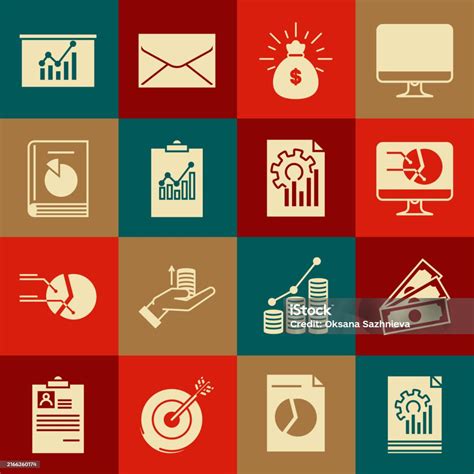 그래프 차트 스택 지폐 현금 컴퓨터 모니터 돈 가방 클립 보드 사용자 설명서 보드 및 아이콘으로 문서를 설정합니다 벡터 가방에