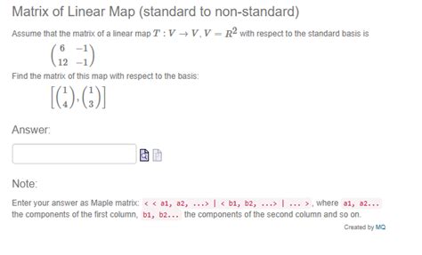 Solved Matrix Of Linear Map Standard To Non Standard Chegg Com