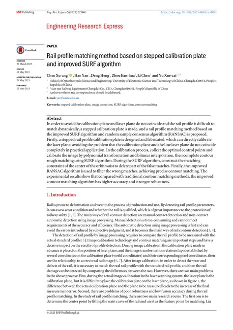 Rail Profile Matching Method Based On Stepped Calibration Plate And
