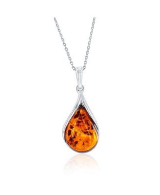 Sterling Teardrop Amber Pendant Macys