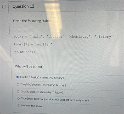 solved given the following code statements