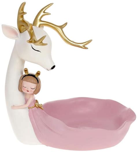 Підставка для прикрас Дівчинка з Оленем 28х19 5х30см полістоун рожевий з білим