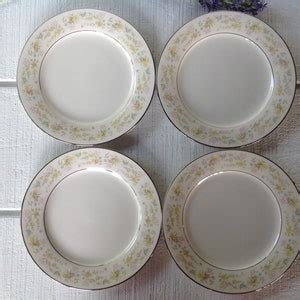 4 Vintage Noritake China Plates Mid Century Platinum And White Coupe China Salad Plate Noritake