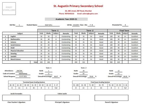 School Report Card And Mark Sheet Excel Template Msofficegeek