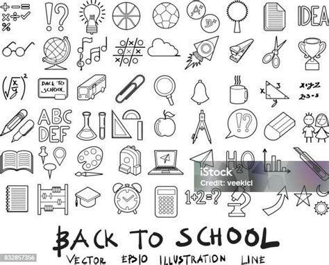 벡터 일러스트 레이 션 흰색 배경 Eps10와 학교 교육 선 아이콘의 설정 계산기에 대한 스톡 벡터 아트 및 기타 이미지