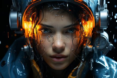 戴着科幻头盔的女孩图片素材 正版创意图片600517385 摄图网