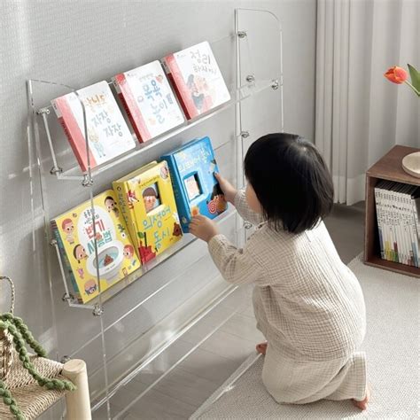 아크리코 투명 아크릴 3단 북선반 전면책장 매거진랙 거치대 선반 책꽂이 아크리코