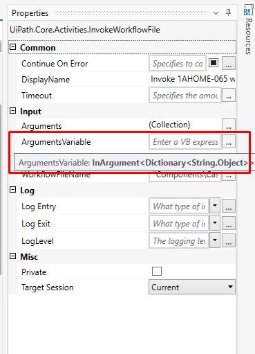 passing the arguments to invoked workflow by argumentsvariable