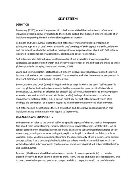 Self Esteem Lecture Notes Pdf Self Esteem Mental Disorder