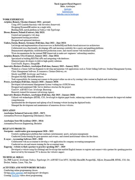 Tural Asgarov Cv Pdf Computing Software Engineering