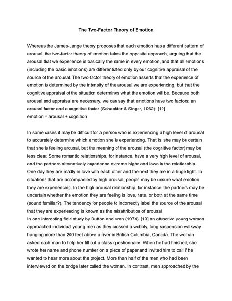 Psyc 64 Psyc 64 Notes The Two Factor Theory Of Emotion Whereas The James Lange Theory
