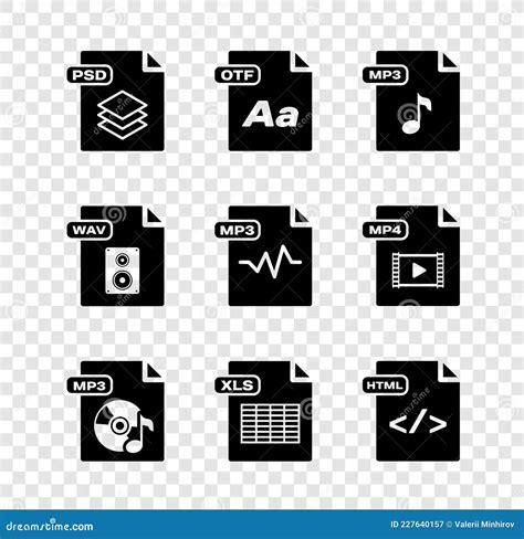 set psd file document otf mp3 xls html wav and icon vector stock