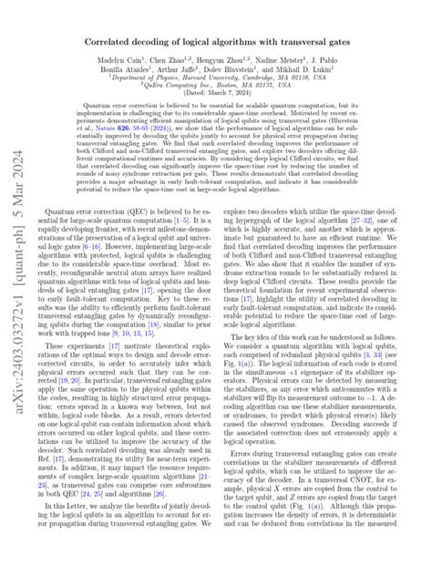 Correlated Decoding Of Logical Algorithms With Transversal Gates Pdf