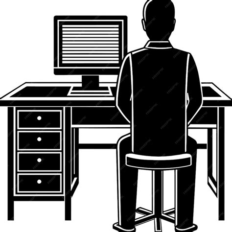 Premium Vector A Man Sits At A Desk In Front Of A Computer