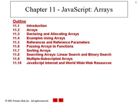 1 Chapter 11 Java Script Arrays Outline 11