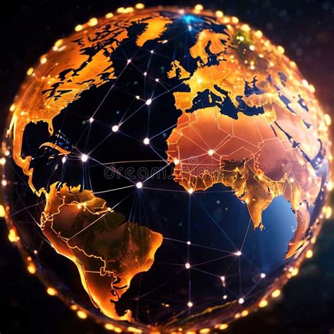 A Futuristic Digital Globe Showcasing Network Connections And Data Streams Stock Illustration