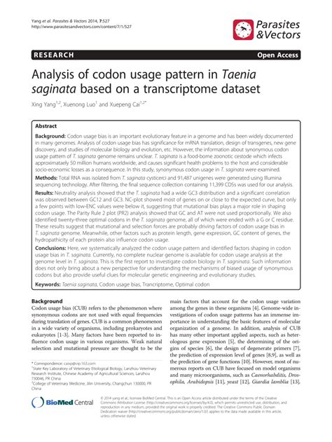 Pdf Analysis Of Codon Usage Pattern In Taenia Saginata Based On A Transcriptome Dataset