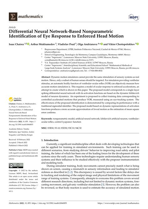Pdf Differential Neural Network Based Nonparametric Identification Of Eye Response To Enforced