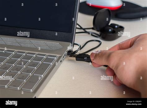 Wireless Headset Connected To A Laptop Stock Photo Alamy